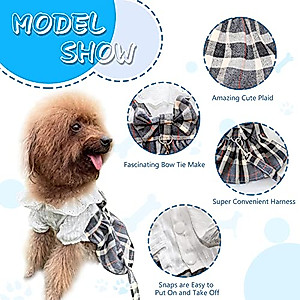 Gyuzh Dog Dress with Dog Leash,Dog Dresses for Small Dogs Puppy Cat Dress Summer Dog Bowknot Skirts Cowboy Plaid Lace Dog Dress Clothes for Small Dogs Girl