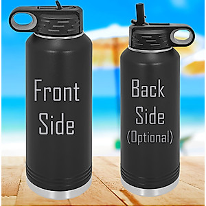 Personalized Water Bottles 32oz with Flip-Top Lid and Straw, Customized Vacuum Insulated Flask, Stainless Steel Sports Double Wall Thermos, Your Logo Name and Text Engraved in USA (Black, 32 oz.)