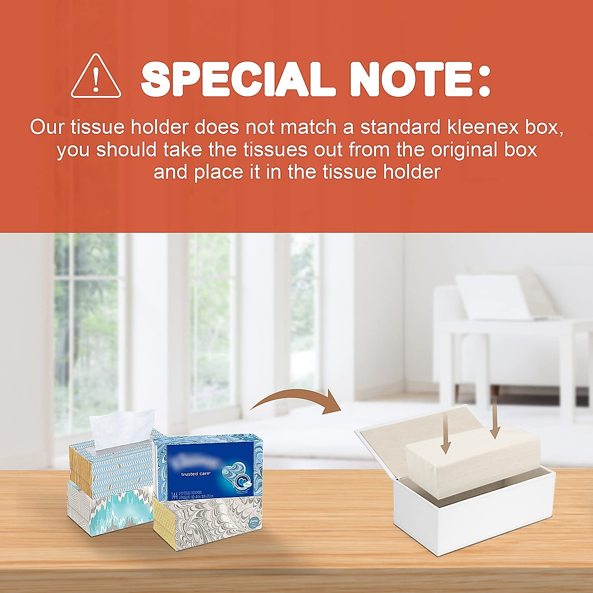 Tissue Box Cover, PU Leather Tissue Box Holder Rectangular Tissue Holders for Home/Office/Car Decoration 9.92"X5.51"X3.62" - White