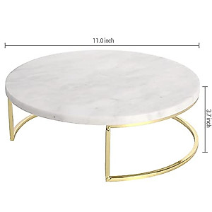 MyGift 11 Inch Marble Cake Stand, Brass Metal Cupcake Stand Dessert Pedestal Riser