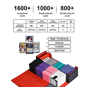 ZLCA Card Deck Box 5 In 1, Include 1600+ Premium Trading Card Storage Box with Dice Tray, and 4 PCS Card Deck Case for MTG, TCG, Sports Cards, Card Gaming Accessories Present Set (Black & Red Set)