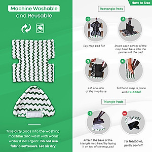 Turbo Microfiber Steam Mop Pads - Pack of 3 Touch-Free and 3 Triangle, Washable Replacement Mop Pads for Shark Steam Mop - Compatible w/Shark Genius and Lift-Away 3973 Series