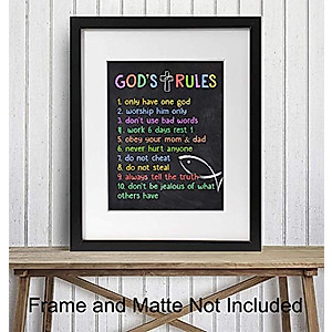 Ten Commandments Wall Decor for Kids, Boys, Girls Bedroom, Toddler Room or Nursery - Religious Bible Verse Wall Art, Christian Scripture Home Decoration - Cute Gift - 8x10 UNFRAMED Picture Print
