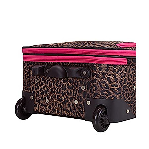 Rockland Jungle Softside Upright Luggage, Pink Leopard, 4-Piece Set (14/29/24/28)