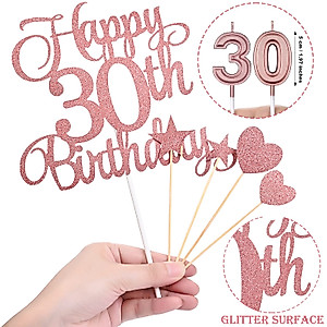 30th Birthday Cake Decorations Set Include 30th Birthday Candles Numeral 30 Cake Candles and Happy 30th Birthday Cake Toppers with Heart Star Cupcake Picks for Birthday Party (Rose Gold Series)