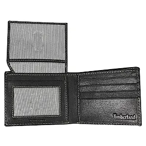 Timberland mens Leather Wallet With Attached Flip Pocket, Black (Blix), One Size