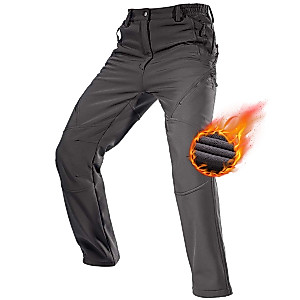 FREE SOLDIER Men's Fleece Lined Outdoor Cargo Hiking Pants Water Repellent Softshell Snow Ski Pants with Zipper Pockets (Gray 34W x 32L)