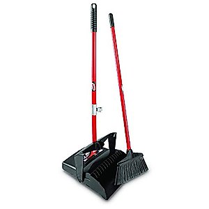 Libman Commercial 919 Lobby Dust Pan and Broom Set (Open Lid), Black/Red (Pack of 2)