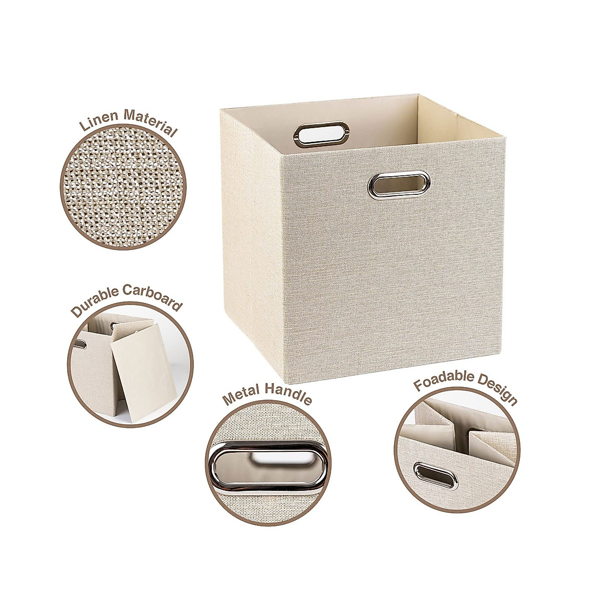 Jermichoc Cube Storage Bins 13x13 Inch 4 Pack Foldable Linen Fabric Storage Organizer Basket with Dual Metal Handles for Clothes Toys Organizing (Black)