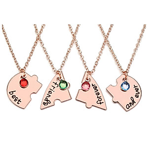 Jovivi Best Friends Forever and Ever Necklaces for 4 Alloy Heart Puzzle Pieces BBF Friendship Pendant Necklace Best Friends Jewelry