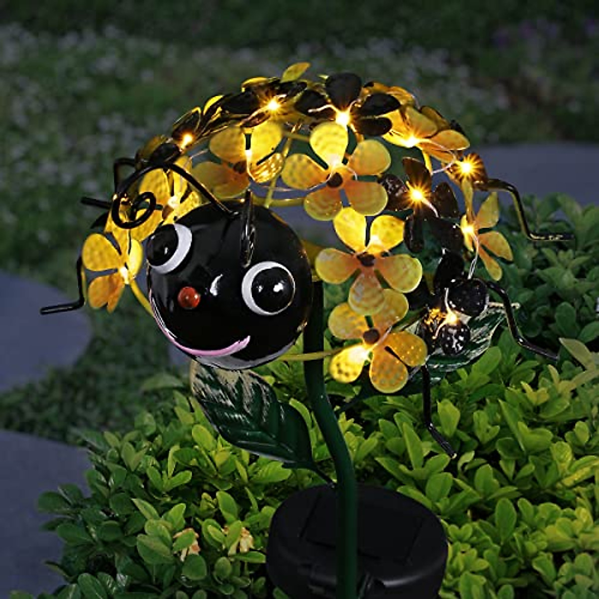 Exhart Solar Yellow Bumble Bee Garden Stake, 26 LEDs, Metal, Cute Garden Décor, 8.5"x7.5"x26.5"