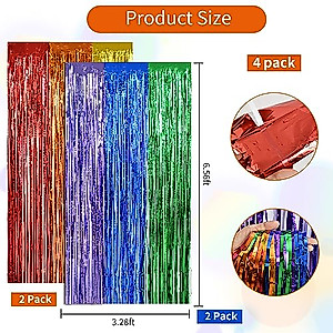 BEISHIDA 4 Pack Rainbow Streamers Fringe Foil Curtain Backdrop Curtain, Tinsel Curtain Wall Door Party Streamers for Birthday Party Decoration(3.28 ft x 6.56 ft)