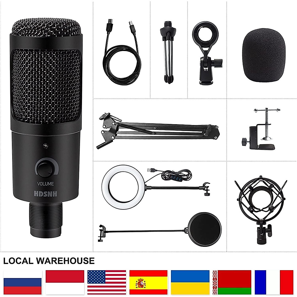 Wireless Microphones USB Microphone Condenser D80 Recording Microphone with Stand and Ring Light for PC Karaoke Streaming Podcasting Microphone to Sing. (Color : D80 5) (Color : D80 5) (D80 7)