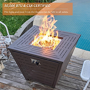 PaPaJet 32" Propane Fire Pit Table, 50,000 BTU Square Gas Firepit Table with Lid and Lava Rock, Great for Outdoor Garden Backyard Patio, Brown