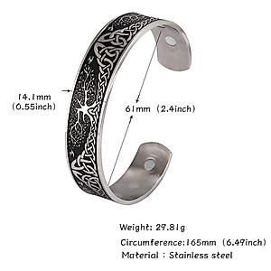 LUSSO Stainless Steel Bracelet Yggdrasil World Tree of Life Bracelet Viking Celtic Knot Cuff Bangle for Women Men (Vintage Silver)