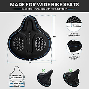 X WING Wide Bike Seat Cover Padded with Memory Foam | Ideal Bicycle Saddle Cover for Men and Women | Ultra-Soft Cushion, Non-Slip & Easy Installation | Fit for Exercise Bike, Indoor & Outdoor Cycling