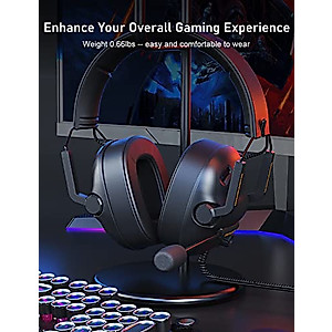 SENZER SG500 Surround Sound Pro Gaming Headset with Noise Cancelling Microphone - Detachable Memory Foam Ear Pads - Portable Foldable Headphones for PC, PS4, PS5, Xbox One, Switch - Black