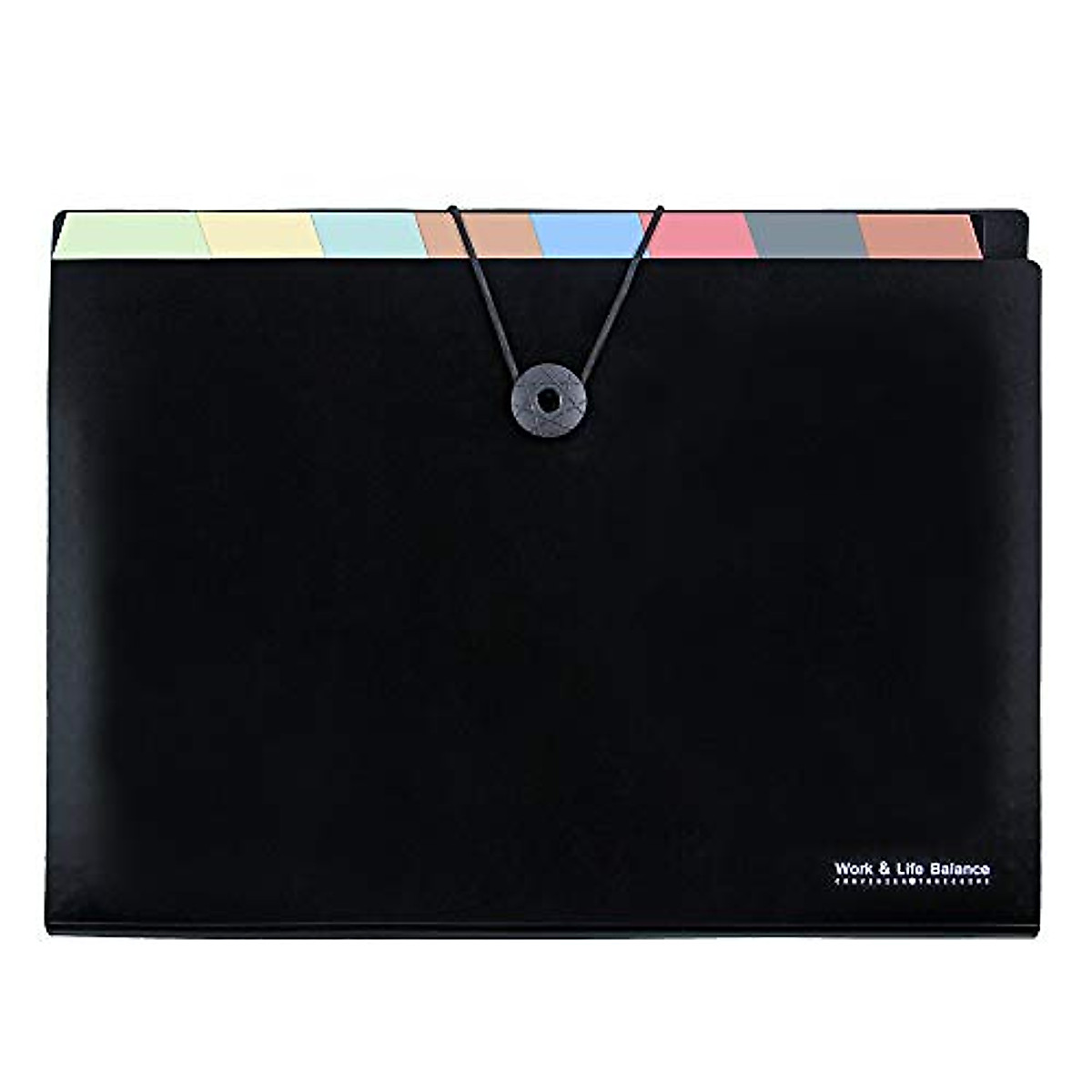 Uquelic 8 Pockets Expanding File Folder - Plastic Black Accordion Document Storage Organiser A4 Letter Size Expandable File Jacket Filing Wallets with Label (Black)