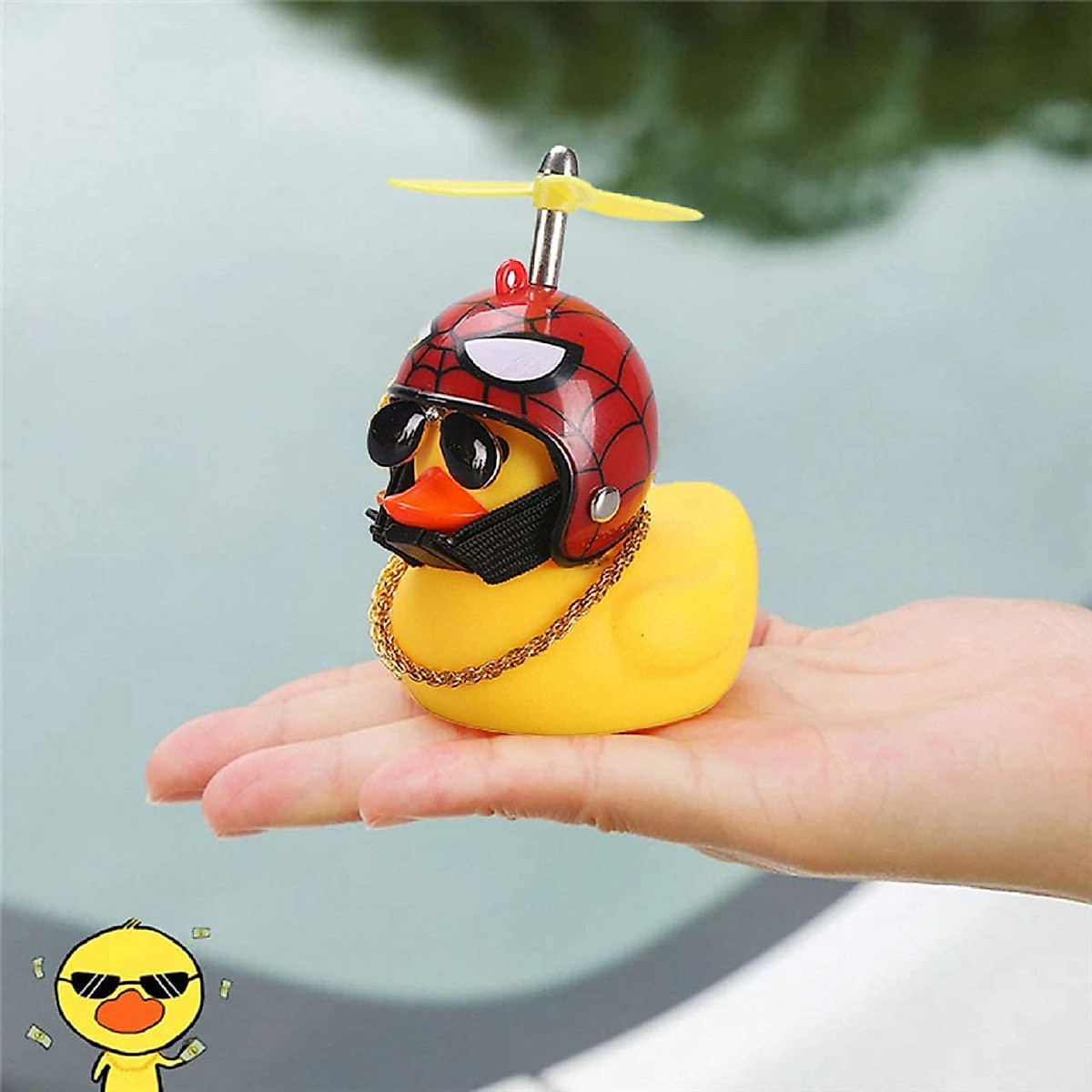 LAYE Car Decoration Rubber Duck Helmet Toys,Yellow Duck Car Dashboard Decorations with Propeller Helmet for Adults, Kids, Women, Men(Spiderman)