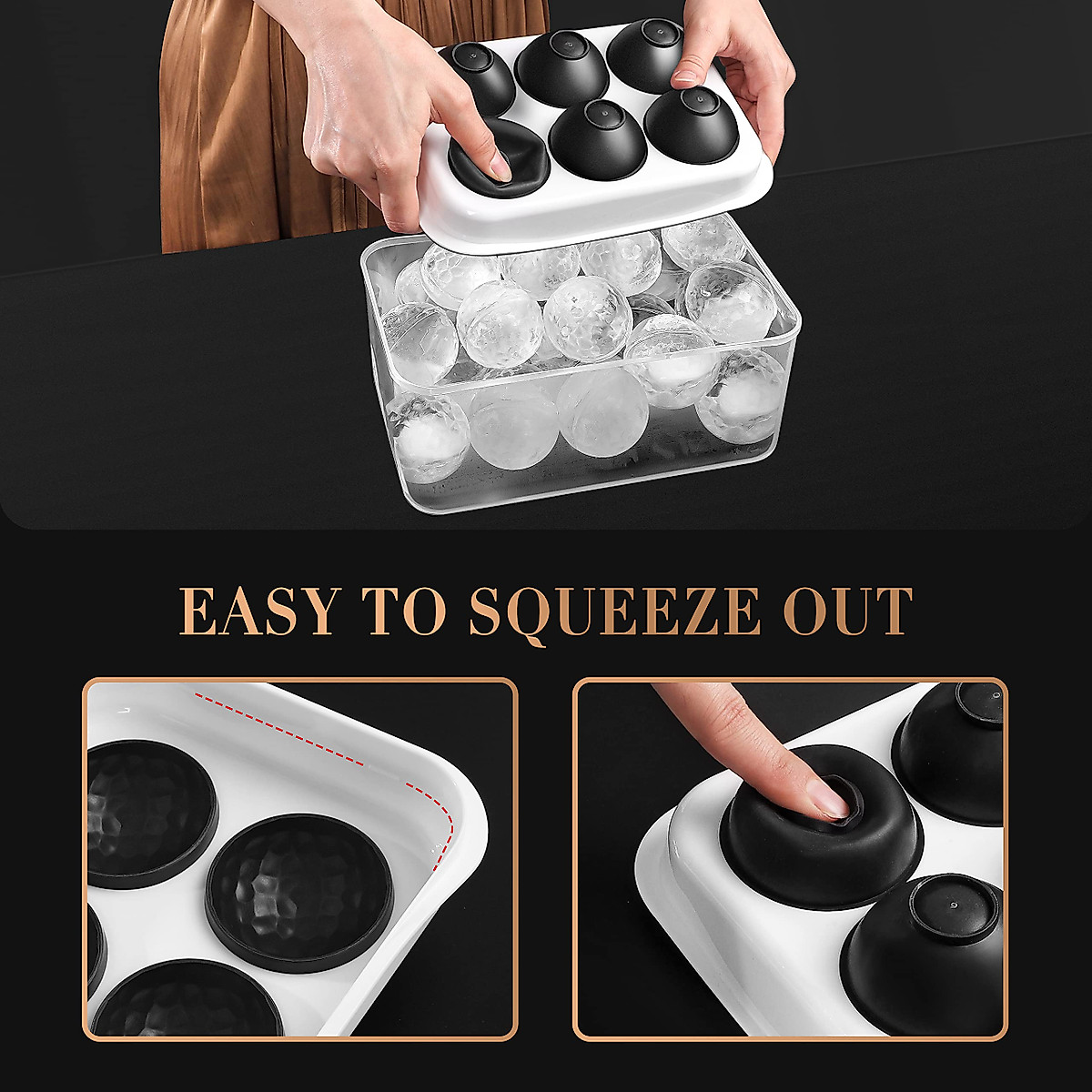 Whiskey Ice Ball Maker with Lid and Bin, Round Ice Cube Trays for Freezer, Large Sphere Whiskey Ice Cube Tray,Circle Ice Cube Tray for Cocktail Bourbon Brandy Scotch