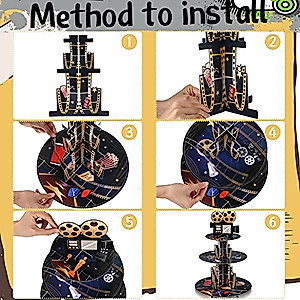 Zopeal 3 Tiers Movie Night Cupcake Stand Movie Cardboard Cupcake Holder Movie Birthday Party Decorations for Movie Night Themed Birthday Party Desserts Supplies Decorations (Colorful)