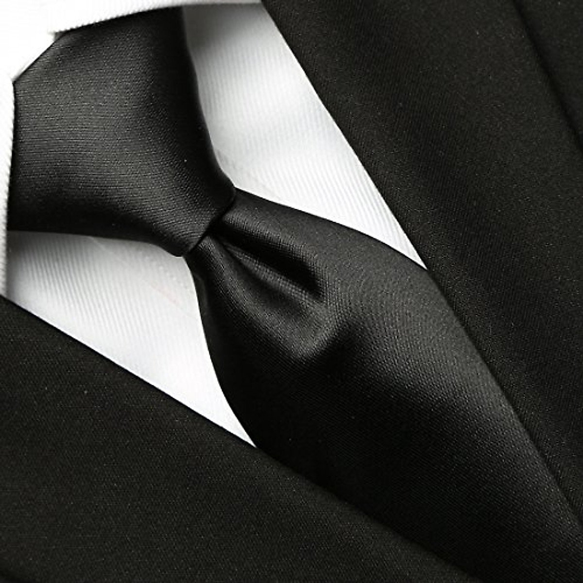 KissTies Mens Silk Black Tie Solid Satin Wedding Necktie + Gift Box