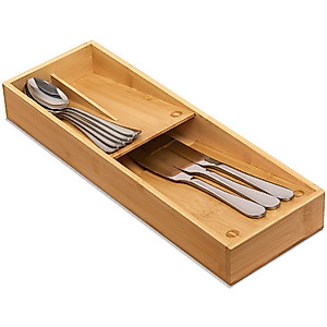 guiogc Bamboo Silverware Drawer Organizer, Kitchen Cutlery Tray,Utensil Holder for Spoons, Forks, Knives in Kitchen