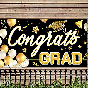 Bunny Chorus Black and Gold Graduation Party Decorations 2022, 71" x 40" Graduation Backdrop, 2022 Graduation Banner, Congrats Grad Banner for Prom Graduation Party Supplies
