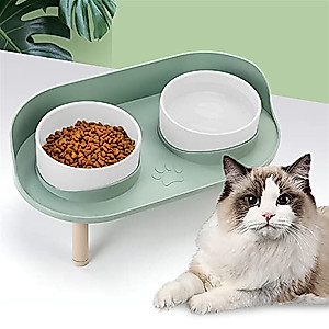 FUUIE Bowls for Food and Water Pet Cat Double Bowls Feeder Adjustable Height Cats Dogs Drinker Water Bowl Dish Elevated Feeding Food Feeders Cat Dog Supplies (Color : Blue)