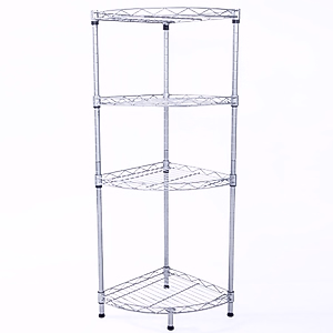 Kcelarec 4 Tier Corner Storage Shelves, Wire Shelving Unit, Metal Shelf, Steel Storage Rack 11.8" L x 11.8" W x 35.4" H for Laundry Bathroom Kitchen Pantry Closet