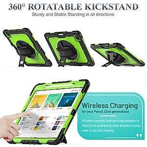 SEYMAC stock Case for iPad Pro 12.9'' 2022/2021/2020/2018 with Screen Protector 360 Rotating Stand Hand Strap, Drop-Proof Case for iPad Pro 12.9''(6th/5th/4th/3rd Generation), Green/Black