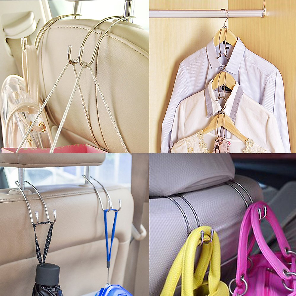 DaKuan 10 Packs Vehicle Headrest Hooks, Durable Seat Hanger for Hanging Handbag, Grocery Bag with Air Conditioner Brush