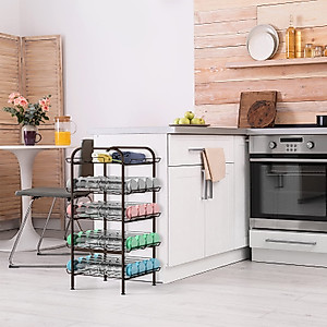 smusei 5 Tier Water Bottle Organizer Vertical Free Standing Storage Shelf Metal Beverage Rack Dispenser Large Capacity Bottled Water Holder Stand for Kitchen Party Pantry, Bronze