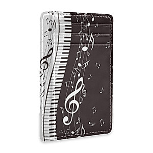Linomo Thin leather Card Holder and Money Clip Music Note Musical Piano Wallet RFID Blocking for Men & Women