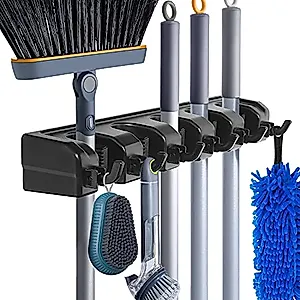 HYRIXDIRECT Broom Holder Wall Mount Broom Organizer Mop Holder Hanger Garden Tool Organizers Storage Rack Garage Laundry Room Organizations with Hooks