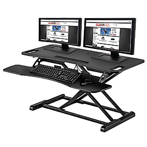 37" Dual Monitor Adjustable Height Desk Riser Tabletop Sit to Stand Workstation, Black