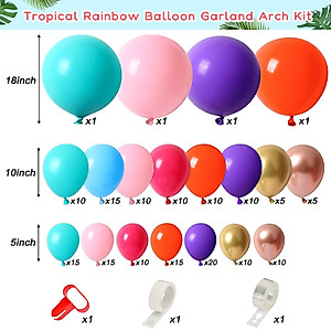 RUBFAC 174pcs Tropical Balloon Arch Kit, Rainbow Balloon Garland for Hawaiian Luau Summer Theme Party Decoration Birthday Baby Shower Bridal Wedding