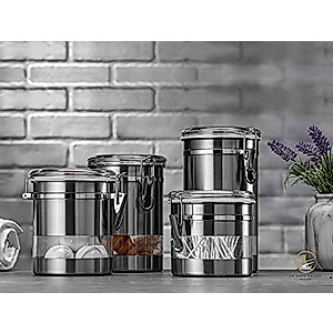 Le'raze Airtight Food Storage Container for Kitchen Counter with Window, Canister Set Ideal for Flour Tea, Sugar, Coffee, Candy, Cookie Jar with Clear Acrylic Lids & Locking Clamp