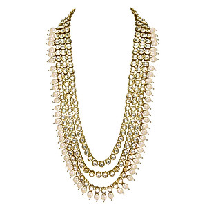 Aheli Indian Ethnic Wedding Faux Kundan Beaded Bridal Long Necklace Earrings with Maang Tikka Traditional Jewellery Set for Women