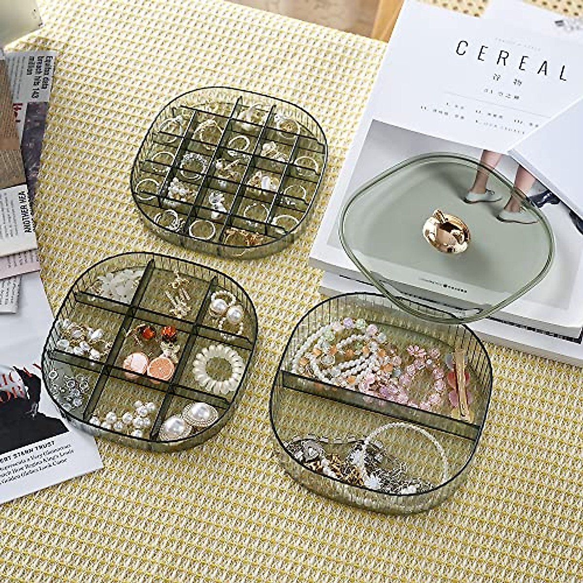 Sunkaioo Acrylic Jewelry Organizer,Stackable 3-Layers Clear Jewelry Box with Lid,Jewelry Boxes for Women Girls,Earring Organizer Display Holder for Earrings Ring Studs Bracelet Necklace Crafts(Green)