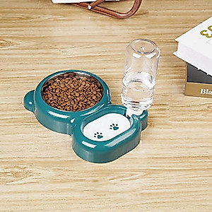Azwraith Dog Bowls, Cat Food and Water Bowl Set with Water Dispenser and Stainless Steel Bowl for Cats and Small Dogs - Dark Green