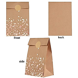 Cooraby 30 Pieces Kraft Paper Bronzing Rose Gold Bags with 48 Stickers Candy Gift Paper Bags for Wedding, Birthday, Tea Party, Gift, and Party Celebrations