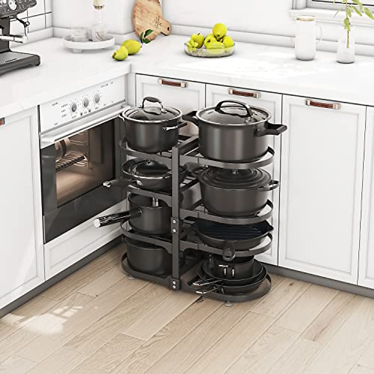 Wisdom Star 8 Tier Pots and Pans Lid Organizer Rack Holder, Adjustable Pot Organizer Rack for Under Cabinet, Pot Rack for Kitchen Organization and Storage, Black