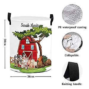 NZOOHY Farm Animals Personalized Custom Laundry Basket Clothes Round Storage Handle Waterproof, Custom Foldable Large Capacity and Lightweight, For Bedroom Bathroom Decoration