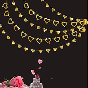 Cheerland 56.4 Ft Glitter Gold Heart Garland Shiny Valentines Day Decoration Mothers Day Banner Backdrop Hanging Decor Engagement Bachelorette Wedding Bridal Shower Streamer Anniversary Party Supplies