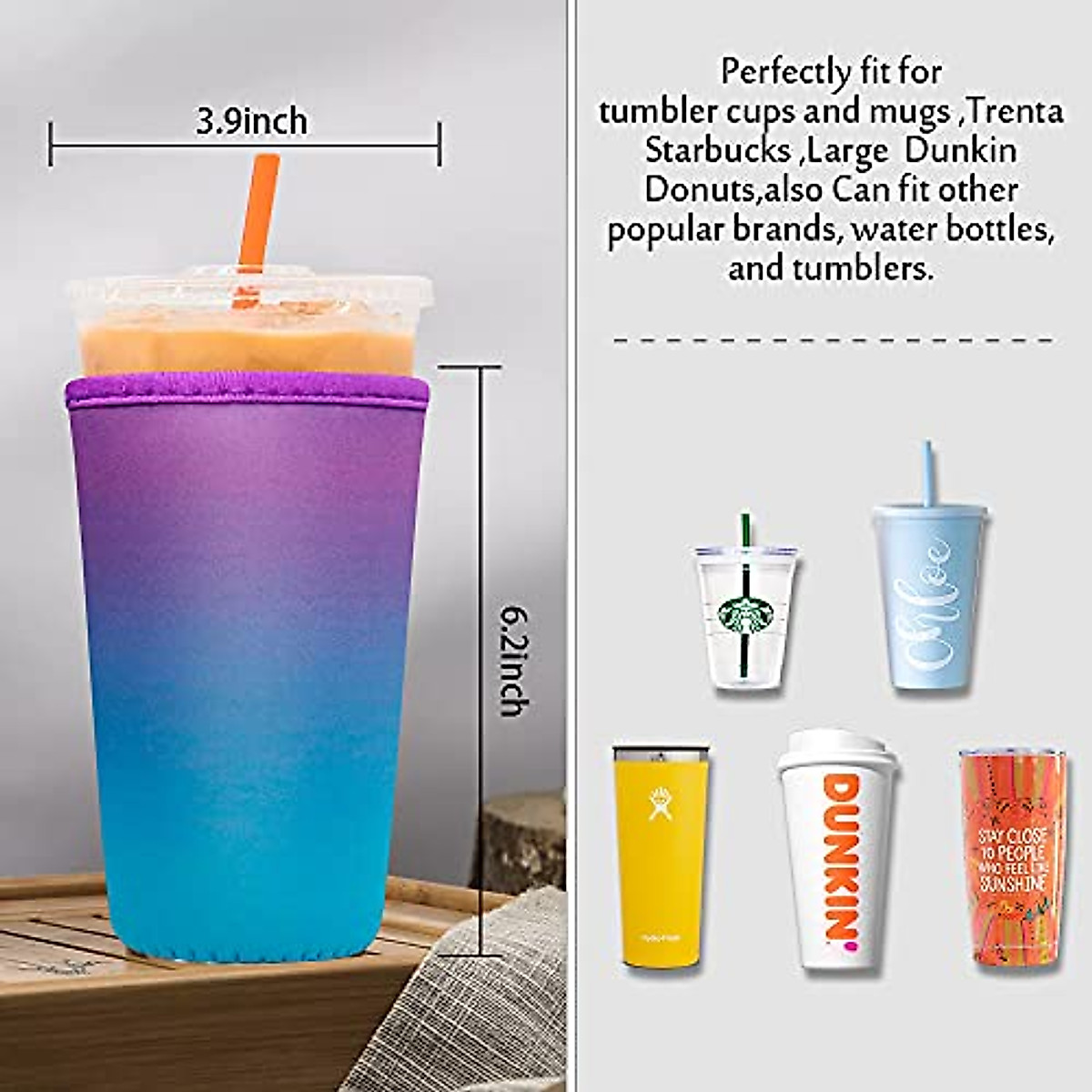 3 Pack Reusable Coffee Sleeves - Tall/Grande, Venti, Trenta - P.LOTOR Soft Cups - Iced Coffee Cozy Insulator - Neoprene Holder for Dunkin Donuts Coffee, McDonalds Coffee, Mccafe Coffee