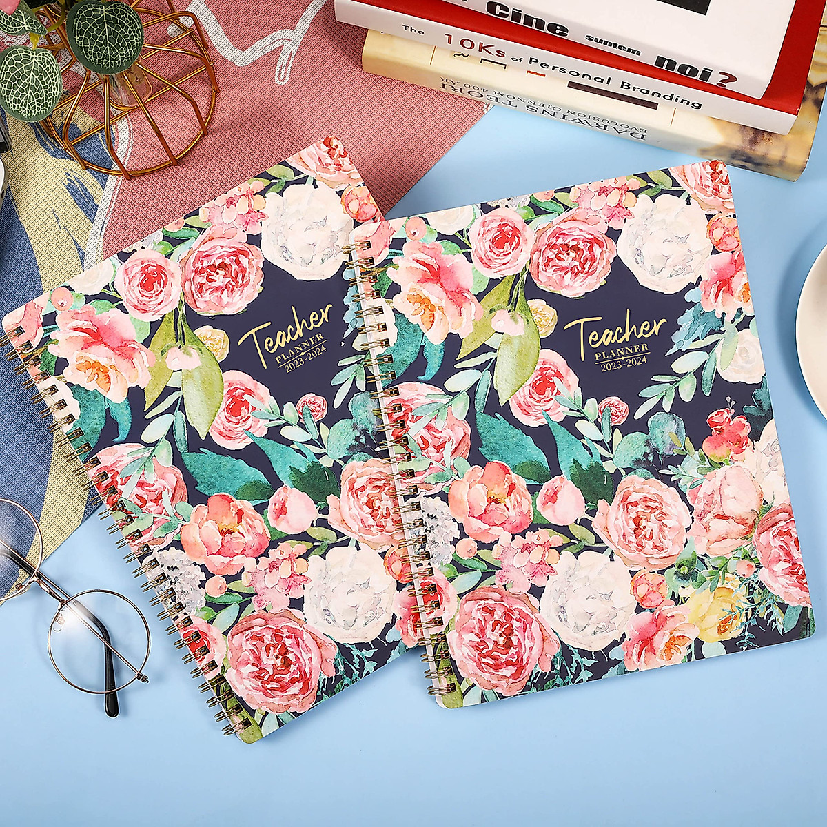 Teacher Planner 2023-2024 - 2023-2024 Teacher Planner, Academic Planner 2023-2024 from July 2023 to June 2024, 8" x 10", Teacher Lesson Plan Book with Quotes, Strong Twin-wire Binding - Floral