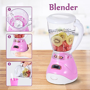 Kitchen Appliances Toys, Play Kitchen Accessories Set for Kids, Pretend Kitchen Toys, Coffee Maker, Blender, Mixer, Toaster with Realistic Light and Sounds, Toy Kitchen Set for Kids Ages 3+ (Pink)