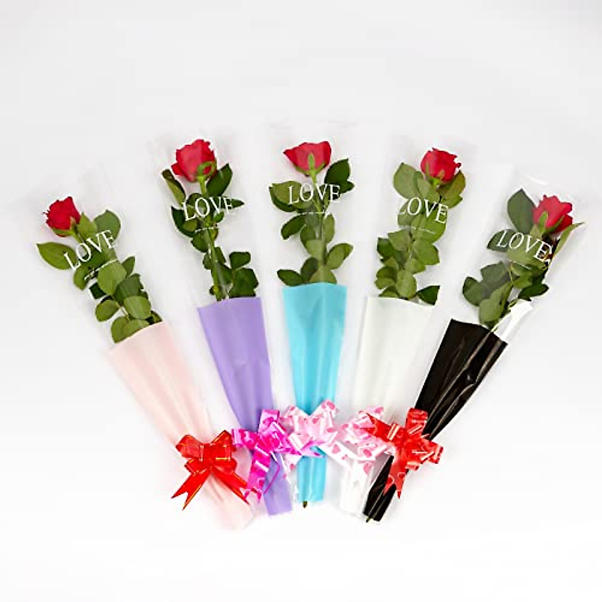 Flower Sleeves for Bouquets Bags Big Rose Sleeve Plastic Flower Bags for Bouquets Sleeves Floral Wrap F5-S-Red-100pcs