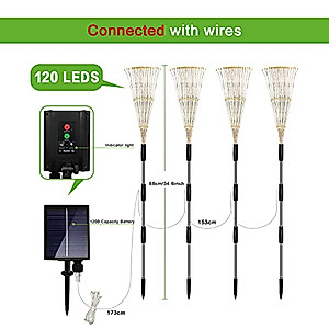 Solar Lights Outdoor, Warm White Garden Lights, 4 Pack Firework Lights with 120 LED Starburst String Lights 8 Modes Fairy Lights with Remote, Wedding Christmas, Lawn Backyard Party Patio Decoration